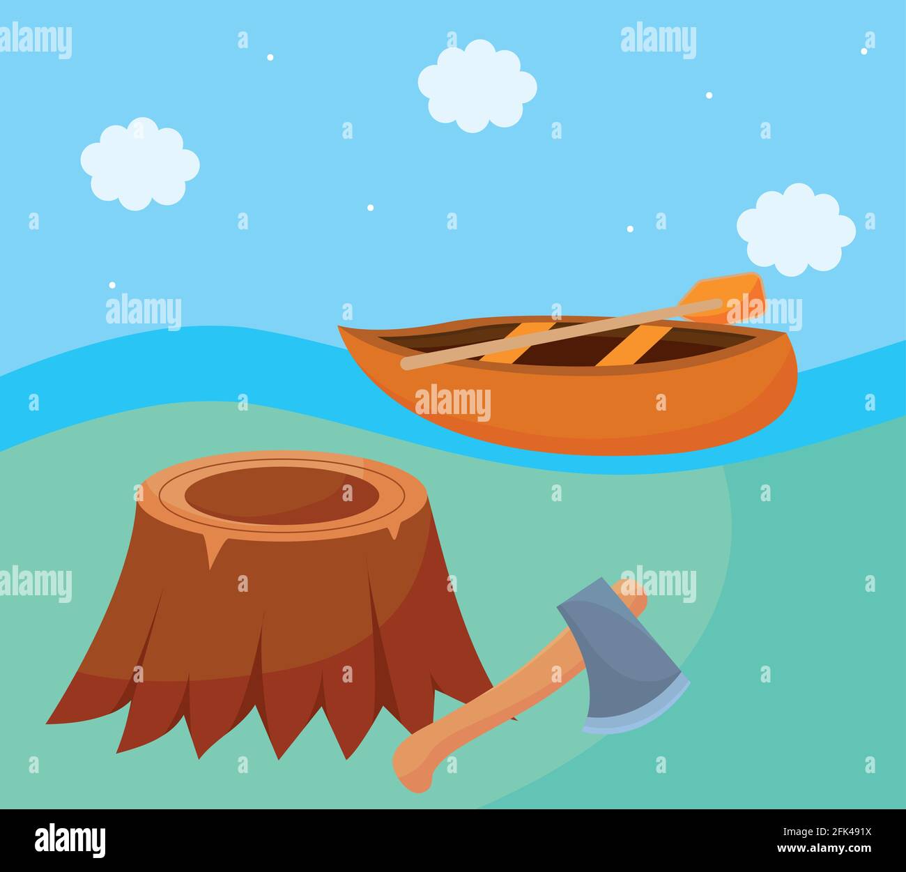 Landscape wooden boat lake Stock Vector Images - Alamy
