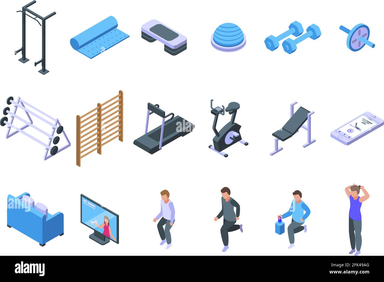 Home gym icons set. Isometric set of home gym vector icons for web ...