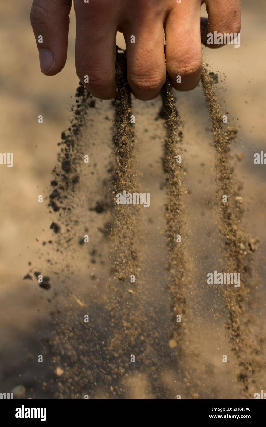Dry soil falling out of hand. Drought concept Stock Photo - Alamy
