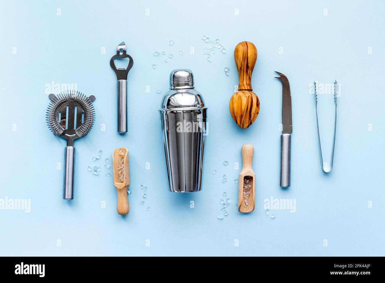 Cocktail bar utensils and tools with shaker, strainer and ice Stock ...