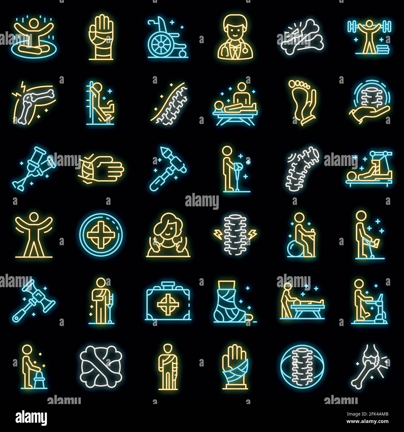 Chiropractor icons set. Outline set of chiropractor vector icons neon ...