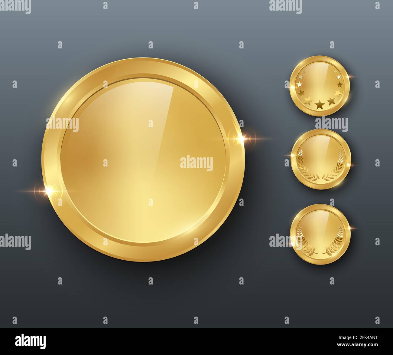 Award golden blank medals 3d realistic illustration. First place medals ...