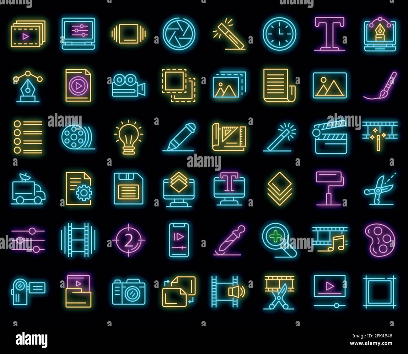 Editor icons set. Outline set of editor vector icons neon color on ...