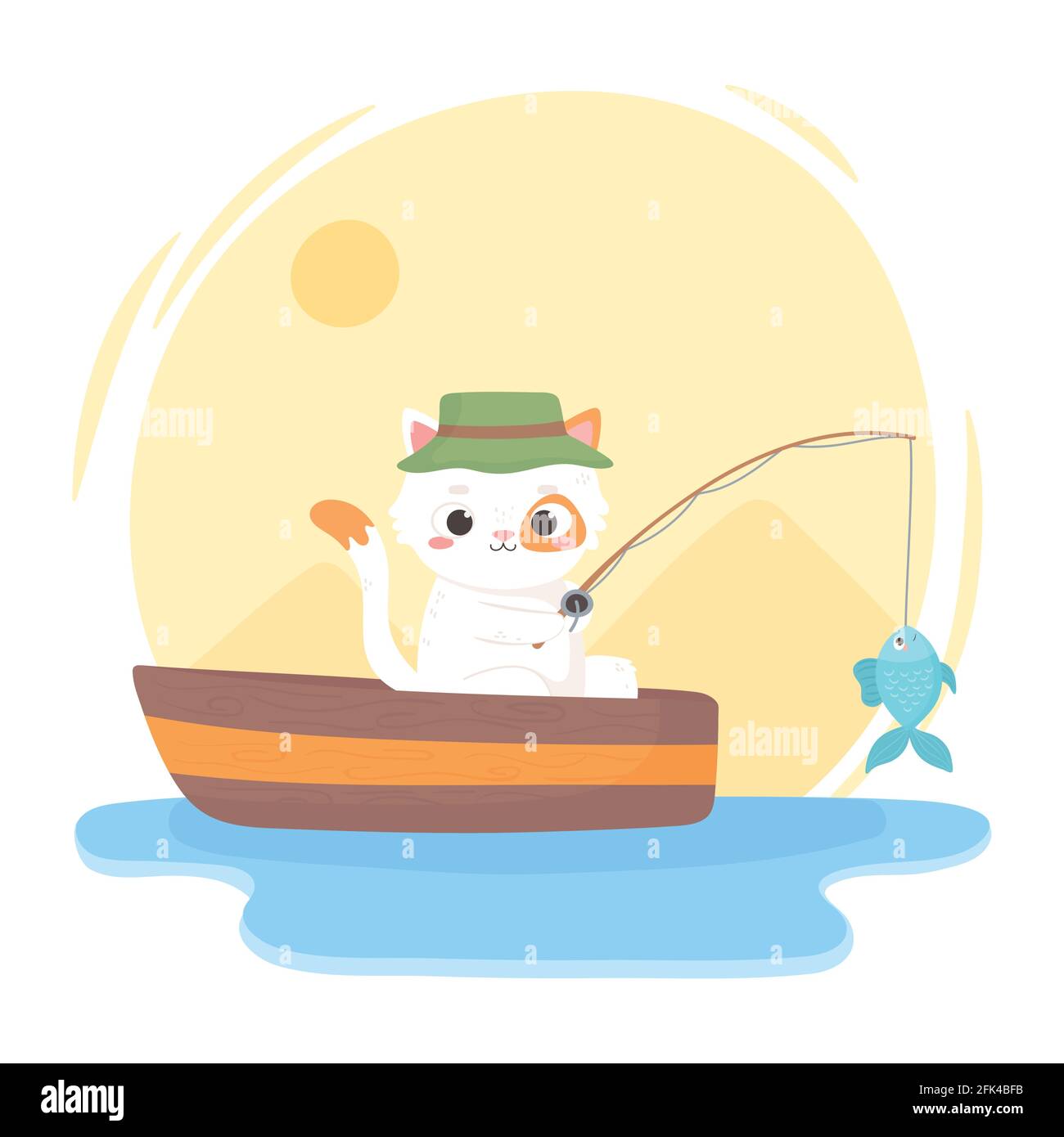 cat fishing on the boat cartoon Stock Vector Image & Art - Alamy