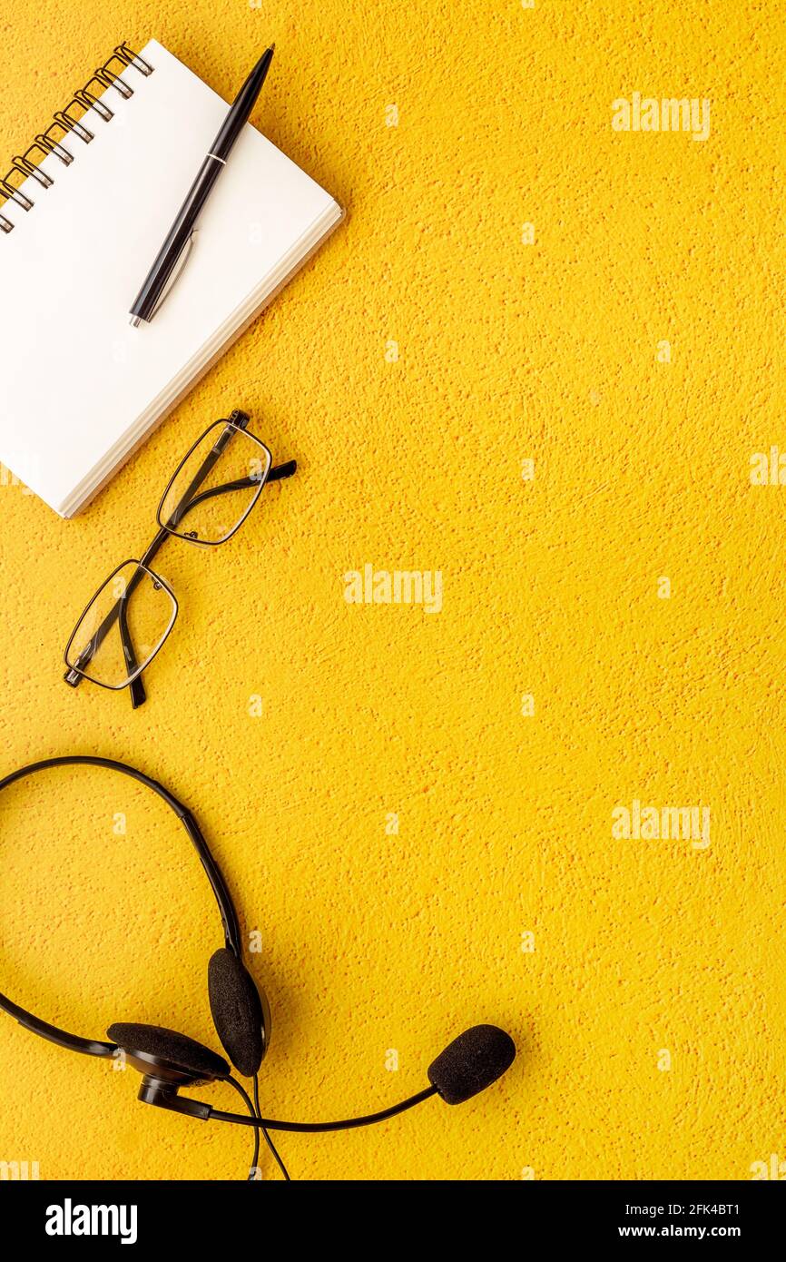 Hotline or call center support equipment. Headset equipment Stock Photo ...