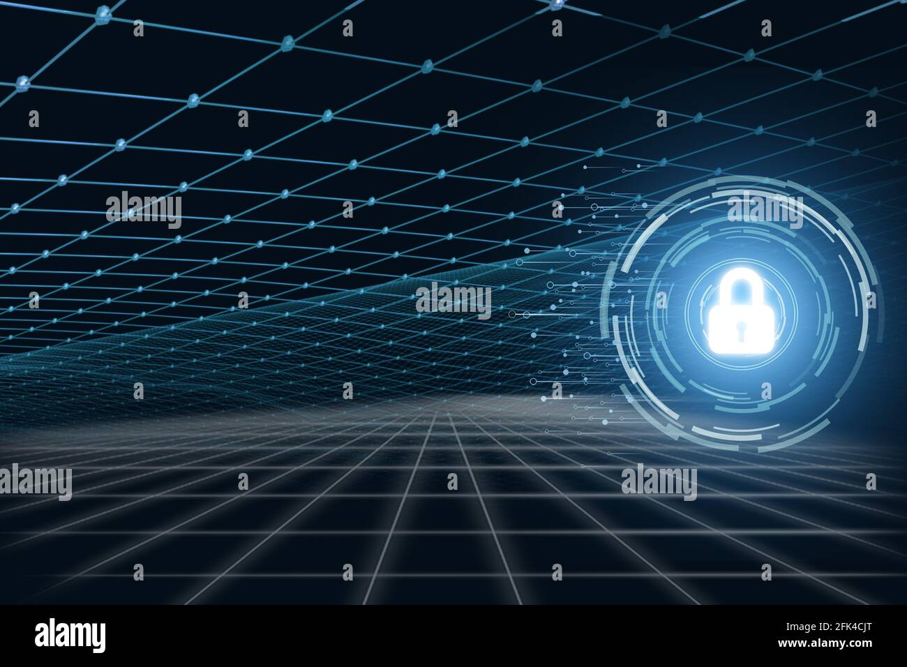 Cyber security concept. Lock symbol with lines and light spots ...