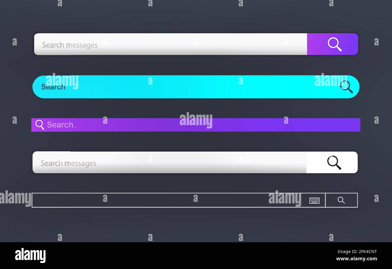 Modern Search Bar Set. Template internet searching field in web browser or online App. UI panel ...