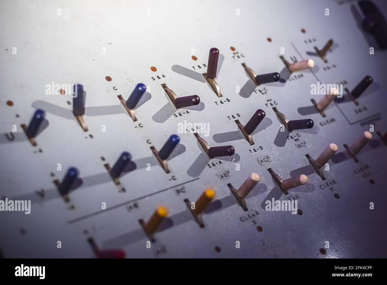 Toggle switches on a control panel of electrical logic machine on ...