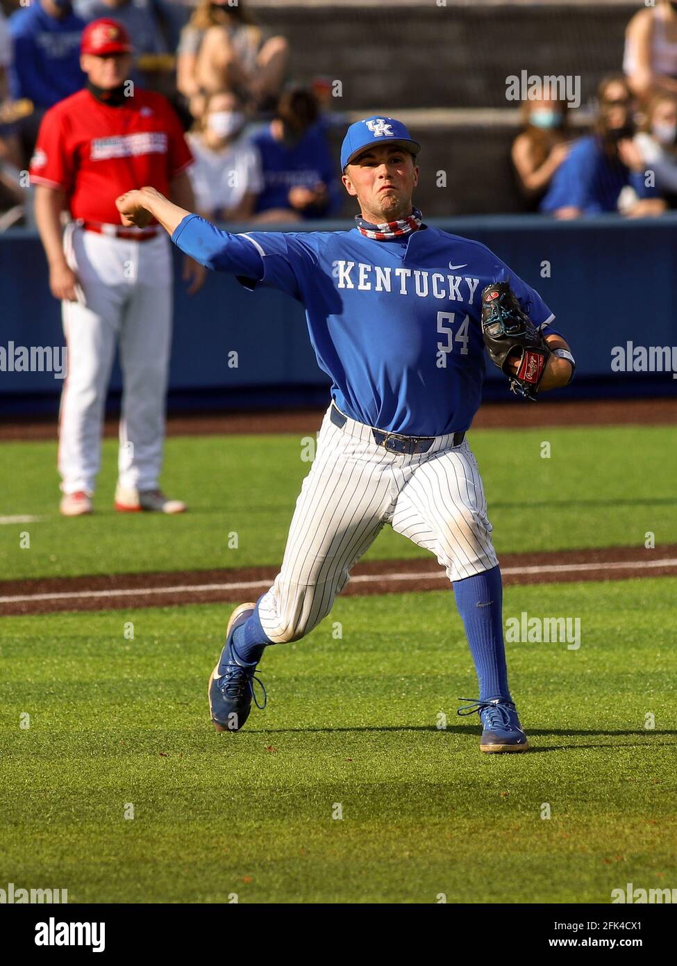 Lexington, KY, USA. 20th Apr, 2021. Kentucky's Daniel Harper throws to ...