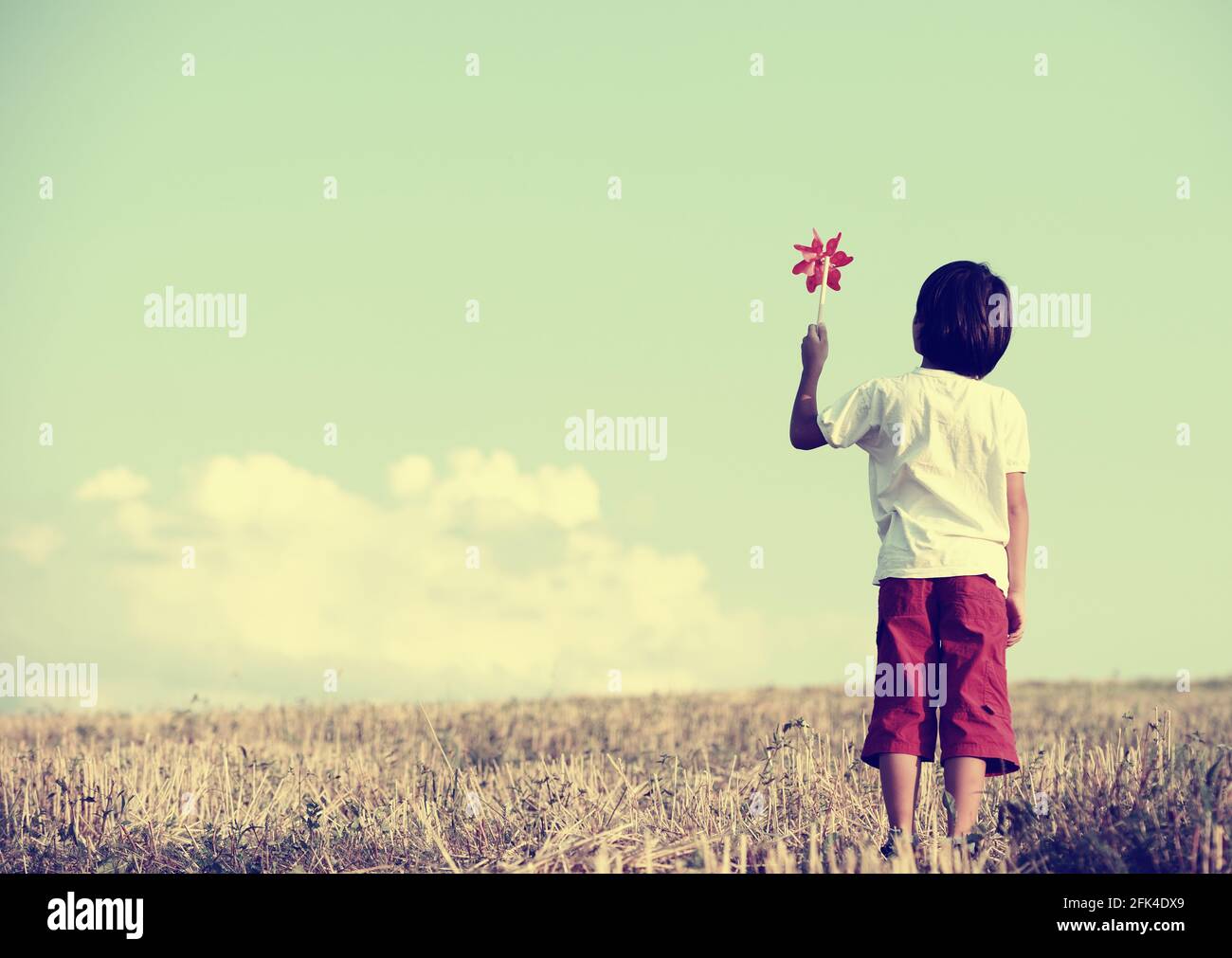 Kid standing in the nature with large copy space Stock Photo - Alamy