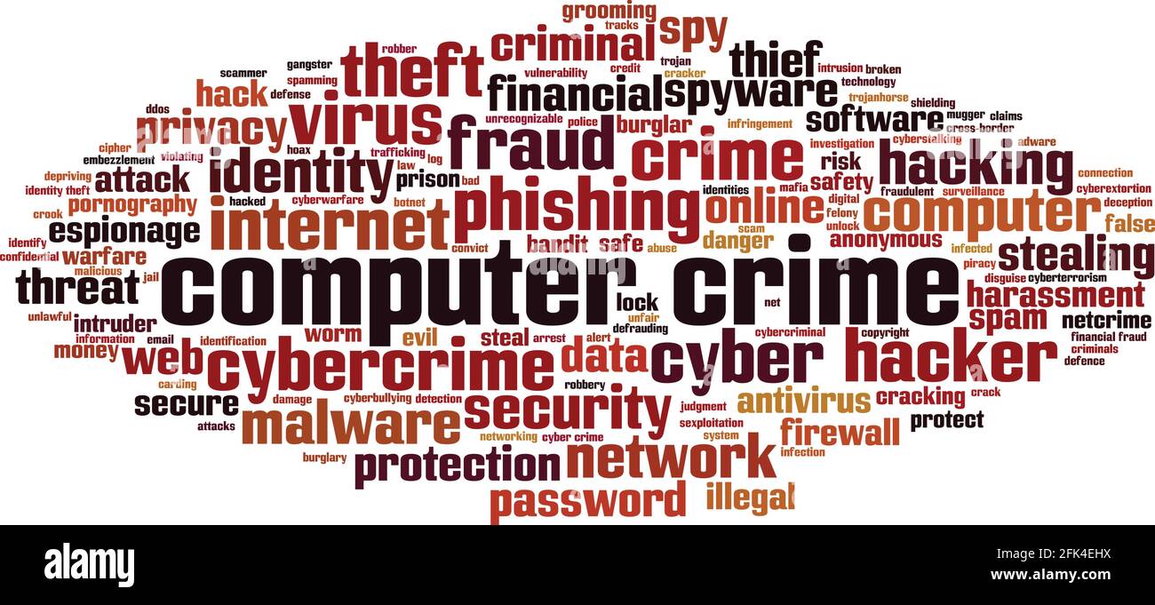 Computer crime word cloud concept. Collage made of words about computer ...