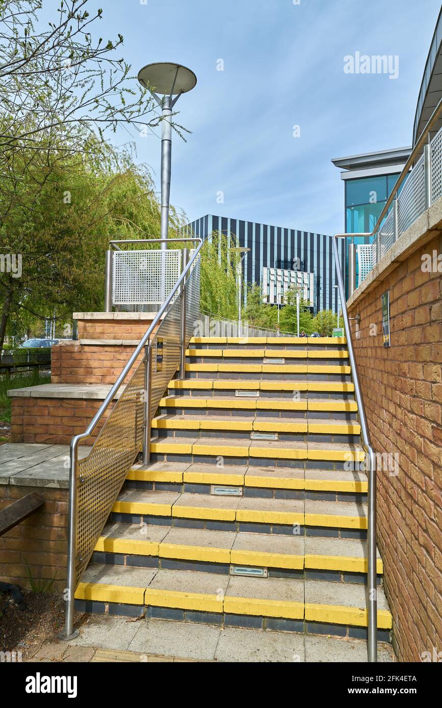 Stairs at Corby town shopping centre, Northamptonshire, England, with ...