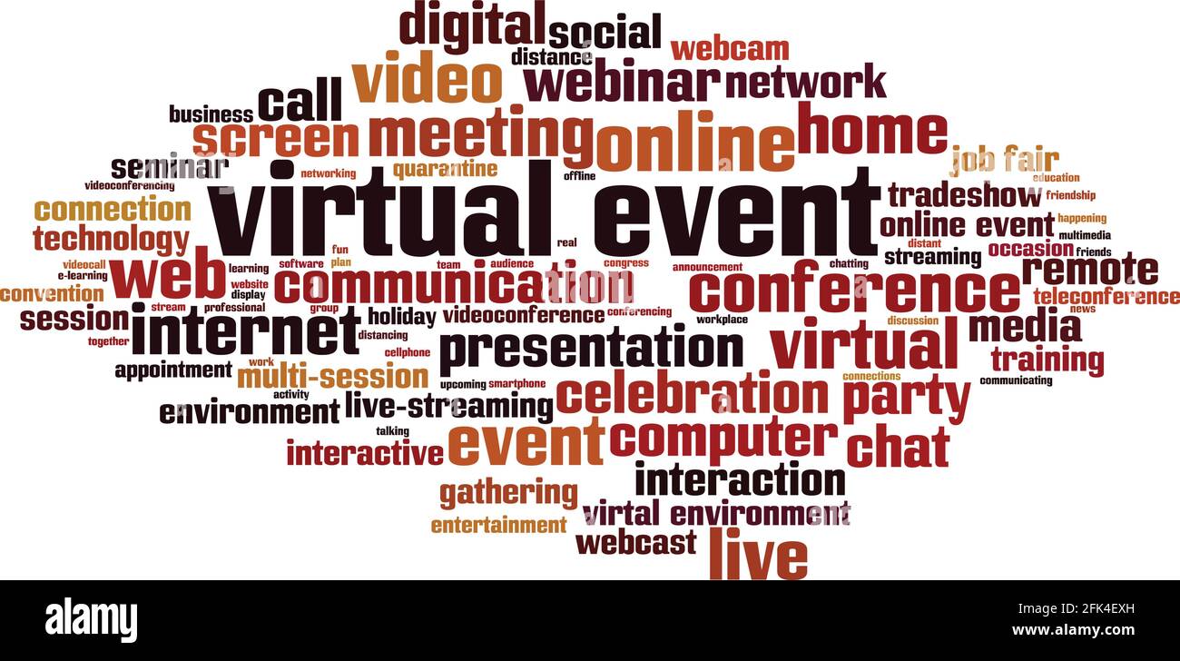 Virtual event word cloud concept. Collage made of words about virtual ...