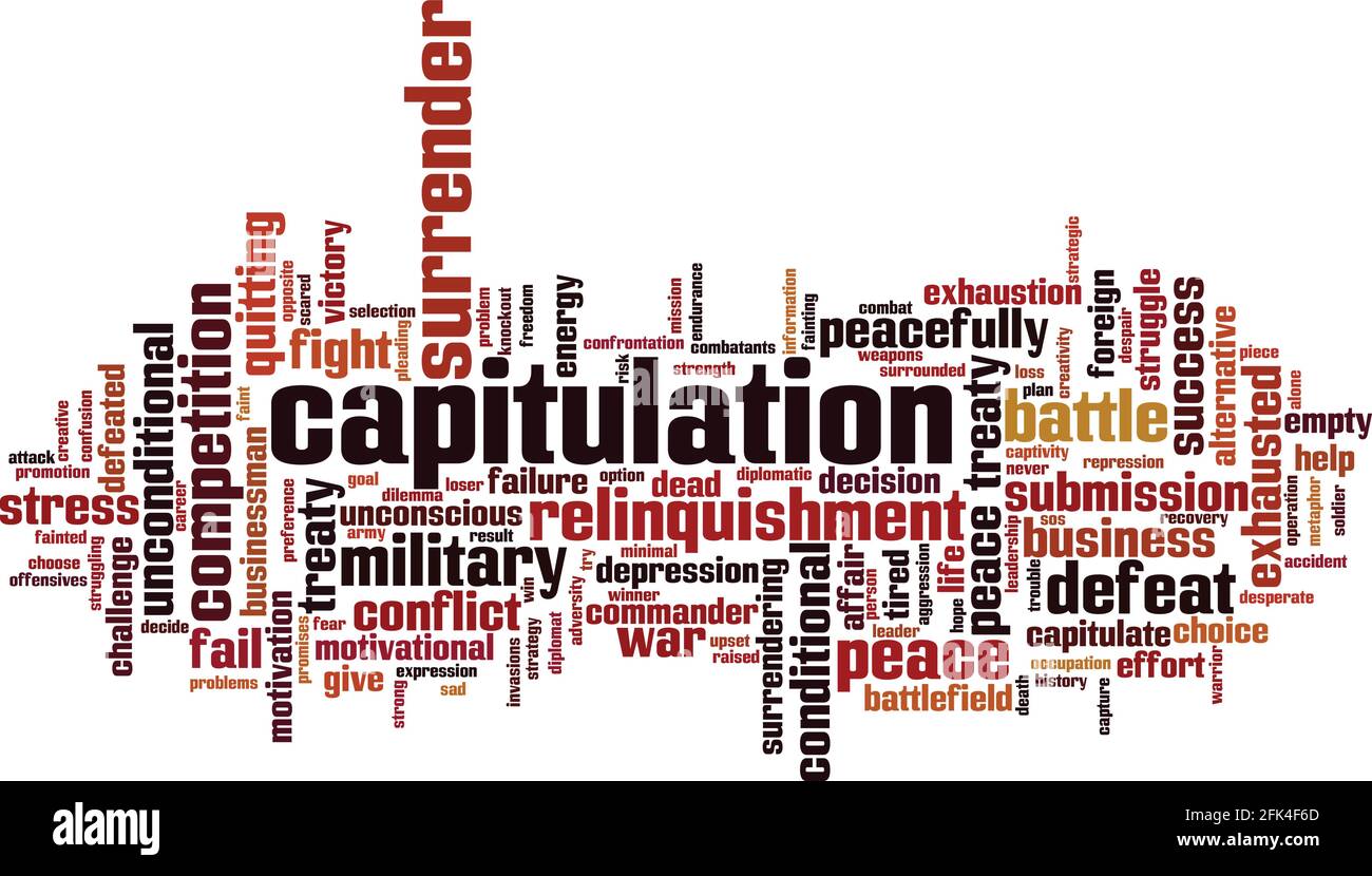 Capitulation word cloud concept. Collage made of words about ...