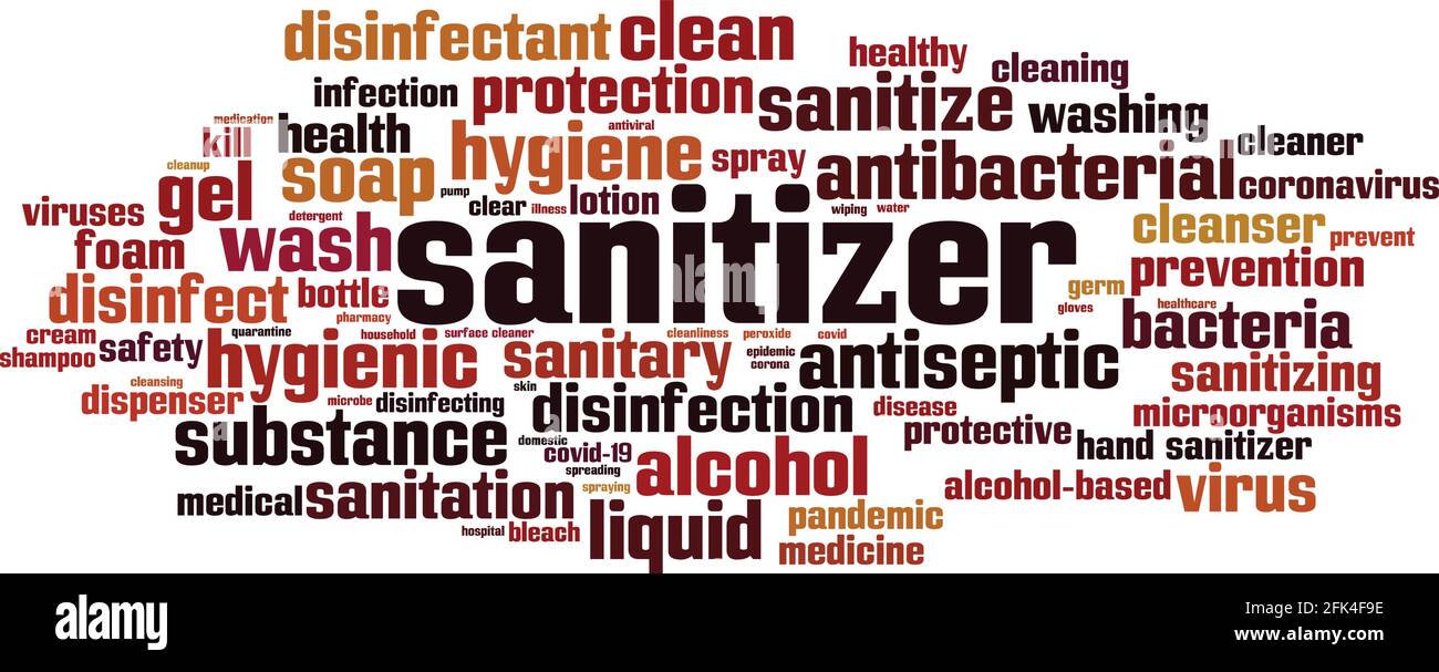 Sanitizer word cloud concept. Collage made of words about sanitizer ...