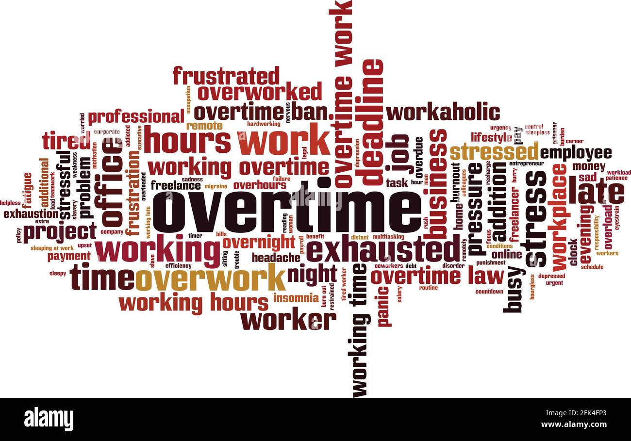 Overtime word cloud concept. Collage made of words about overtime ...