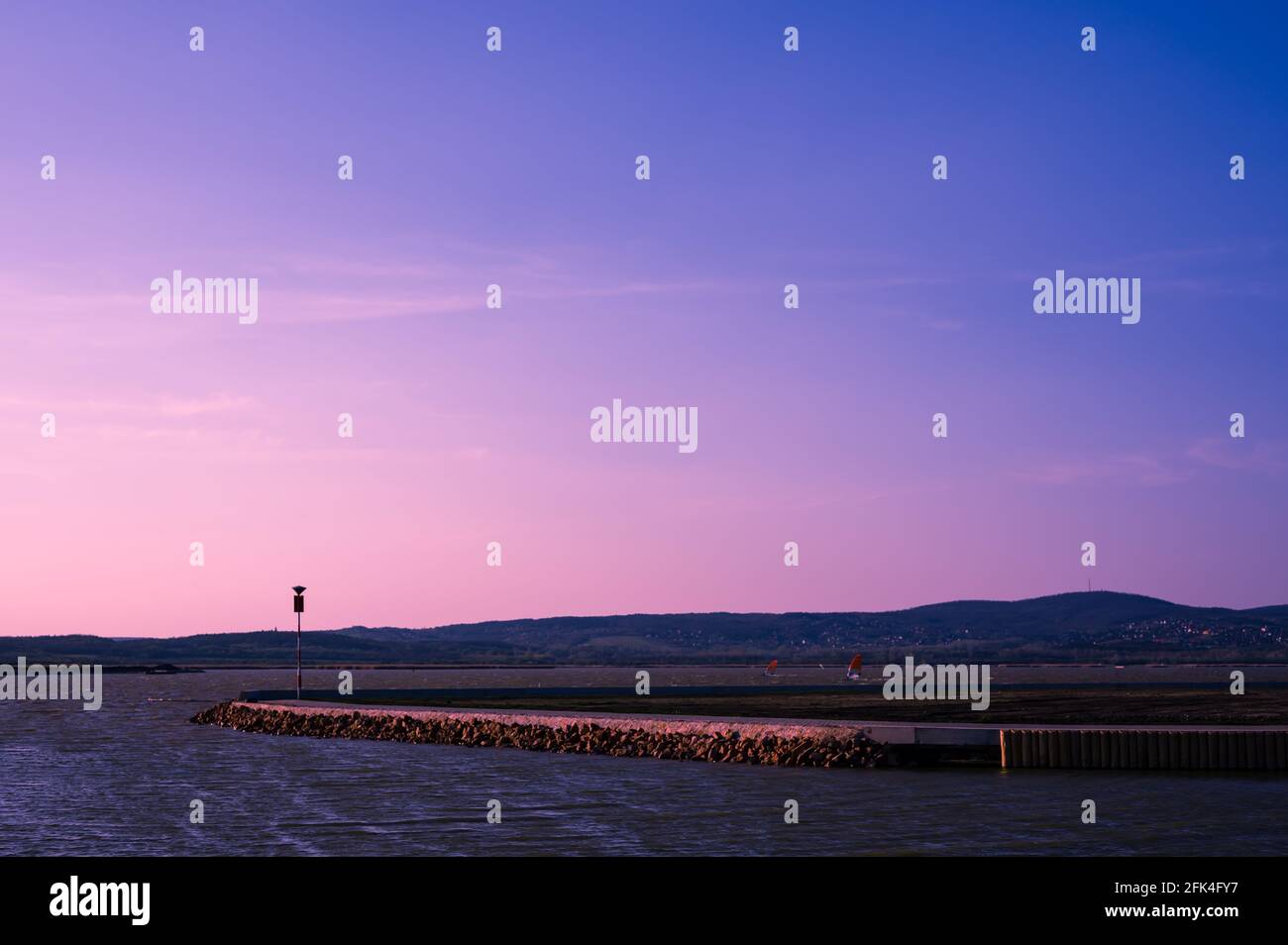 View on the Velence lake during the sunset in Hungary, Europe Stock ...