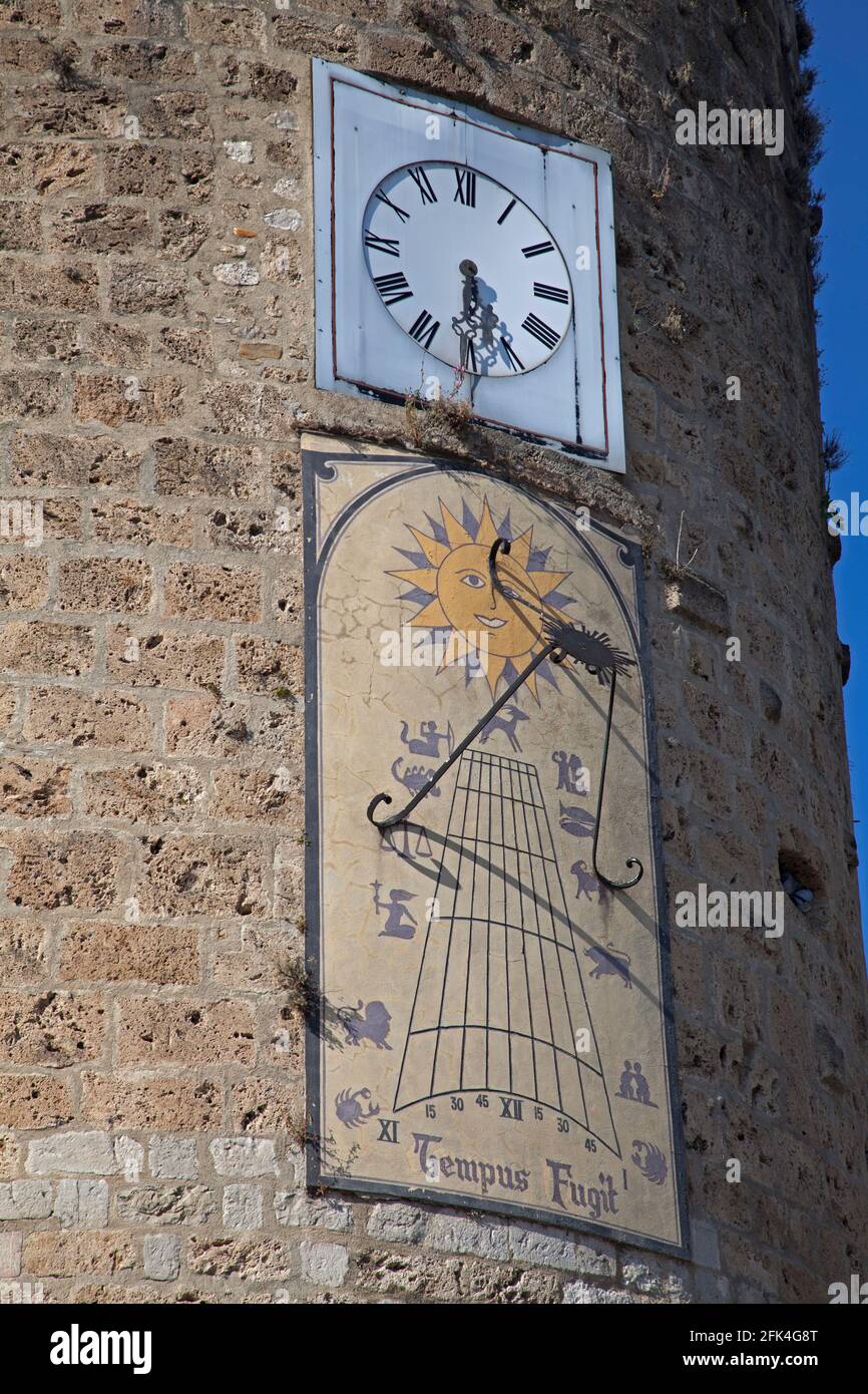 Meridian sundial on the Medieval Clocktower at Anduze Stock Photo - Alamy