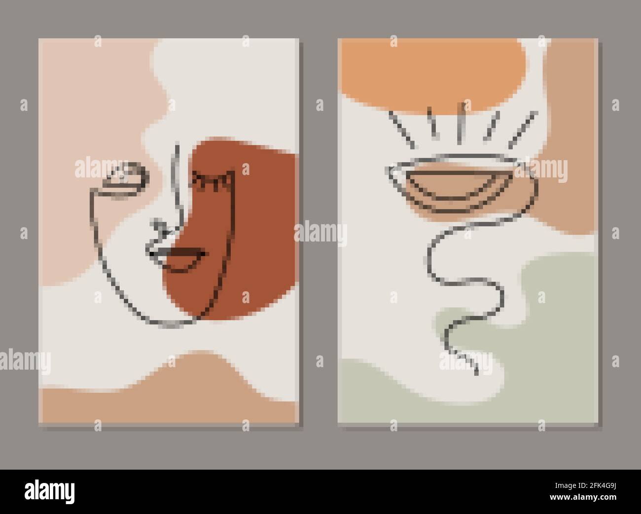 Modern line art face. Set of abstract minimal shapes and lines. Home ...