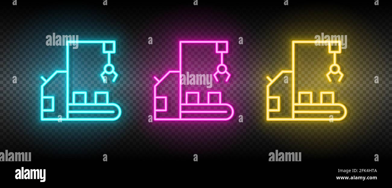 industrial robot, manufacturing robot neon icon set Stock Vector Image ...