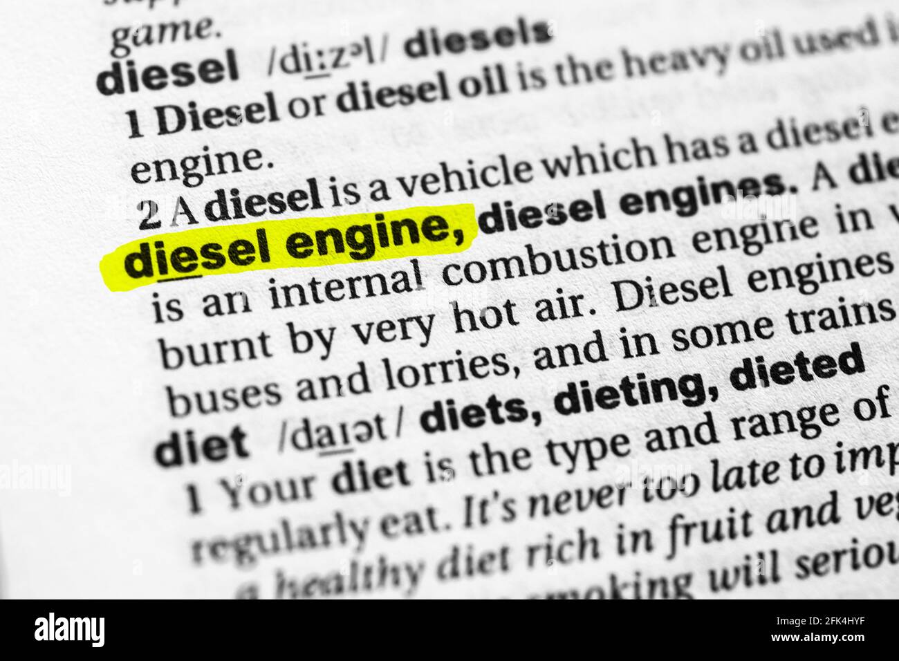 Highlighted word diesel engine concept and meaning Stock Photo - Alamy
