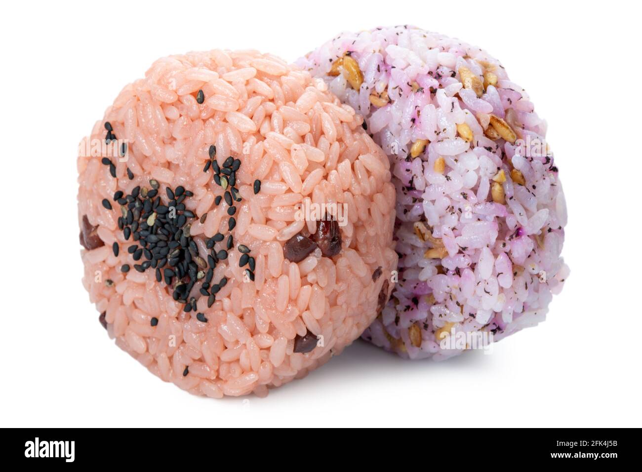 two onigiri triangle sushi balls with rice isolated on white background ...