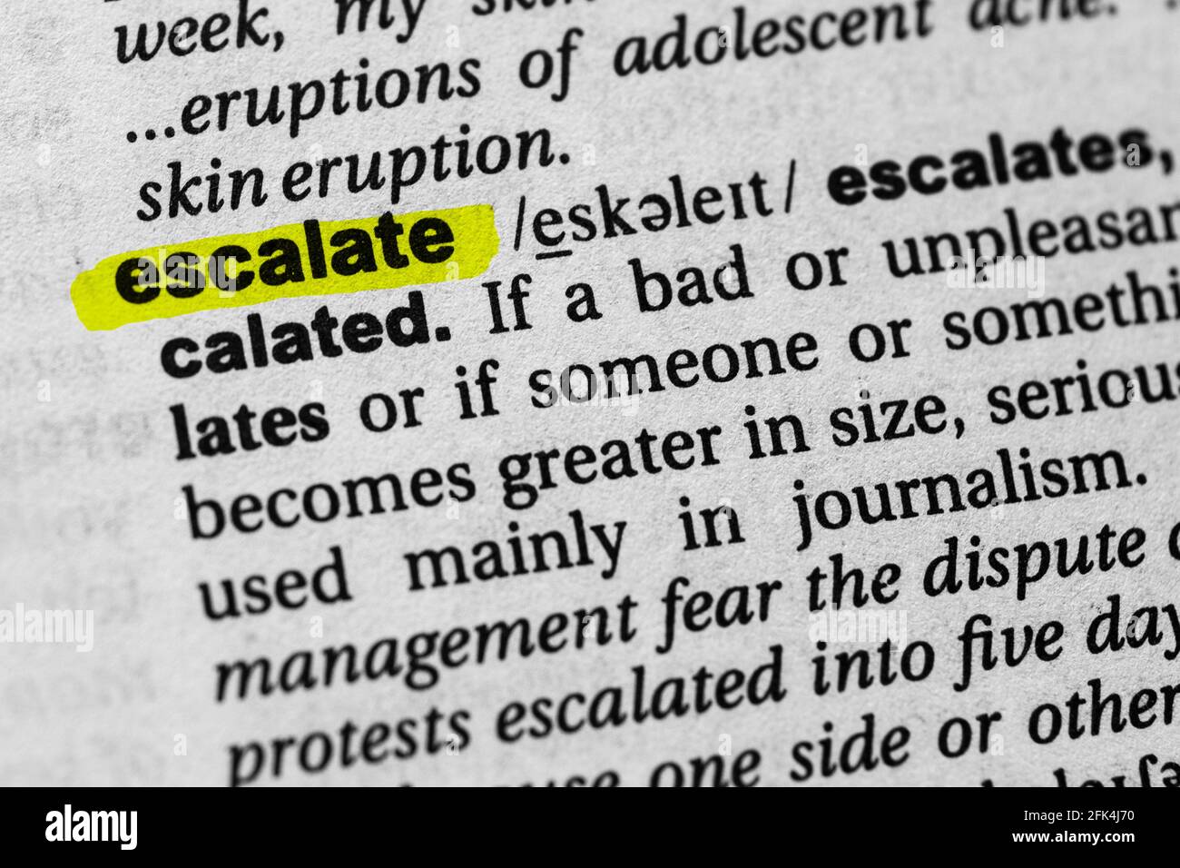 Highlighted word escalate concept and meaning Stock Photo - Alamy