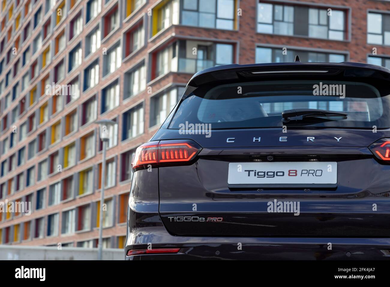 Moscow, Russia - March 18, 2021: Rear view of the new flagship seven ...