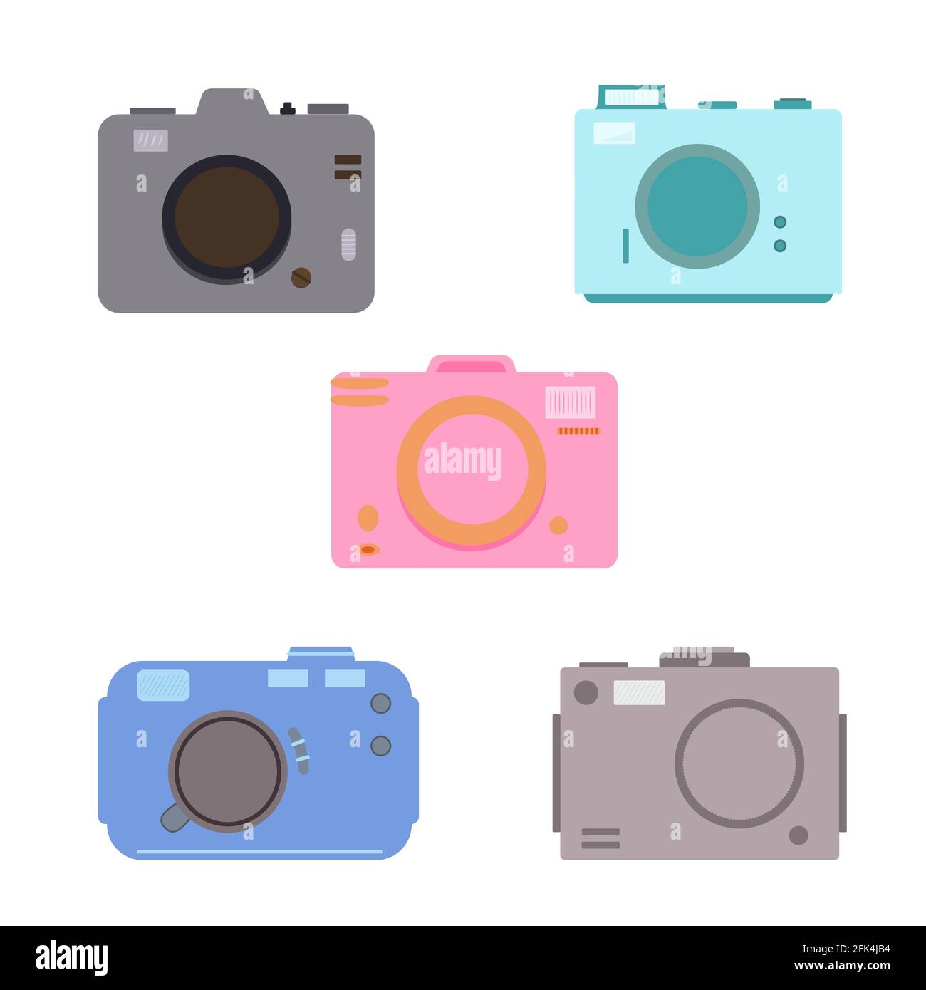 Colorful photo cameras set simple flat style vector trendy illustration ...