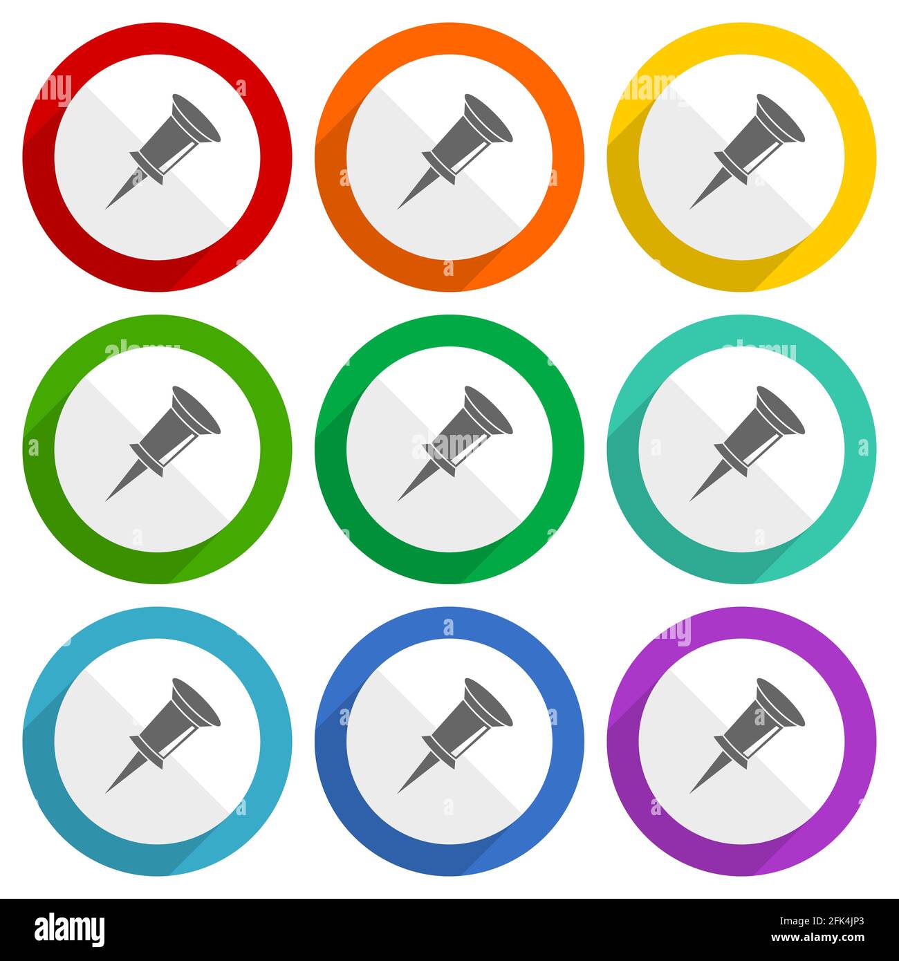 Pin vector icons, set of colorful flat design buttons for webdesign and ...