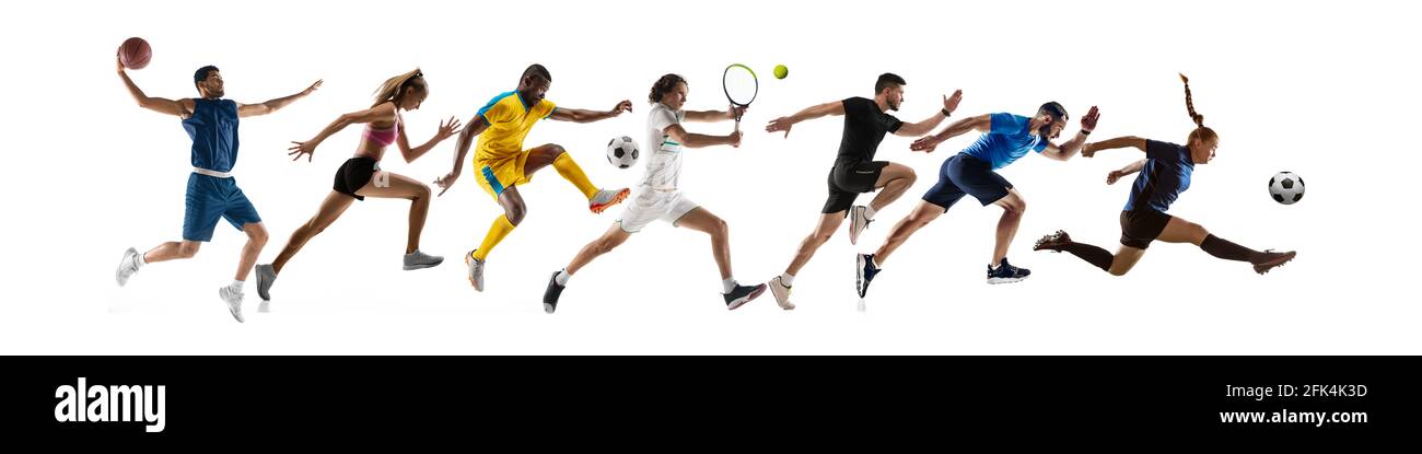 Collage of different professional sportsmen, fit people in action and ...