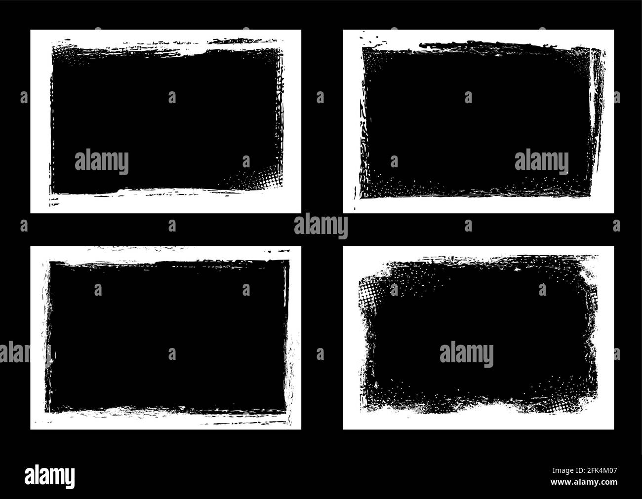 Grunge frames and borders, black and white halftone vector background ...