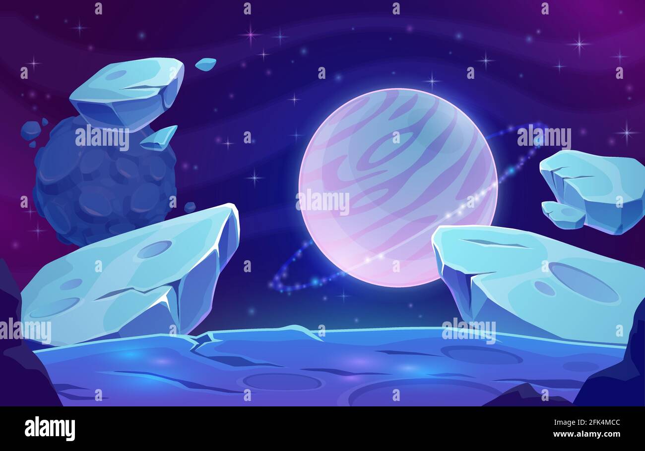 Planets and asteroids in outer space, galaxy fantasy world background ...