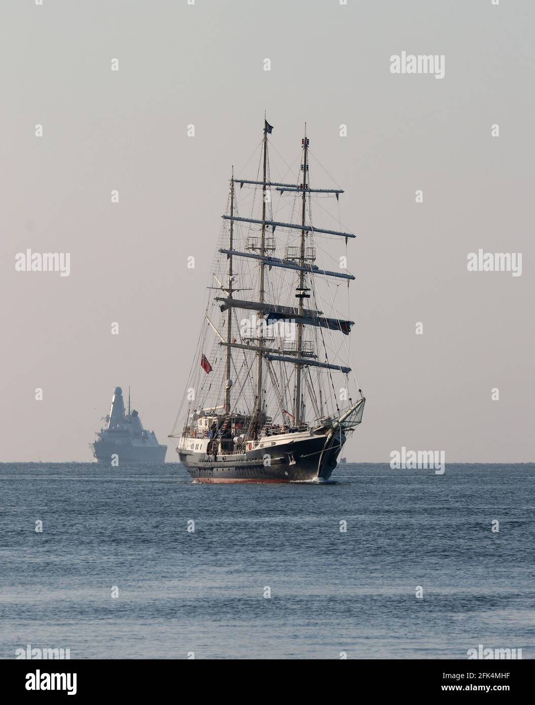The sail training vessel SV TENACIOUS and the Royal Navy destroyer HMS ...