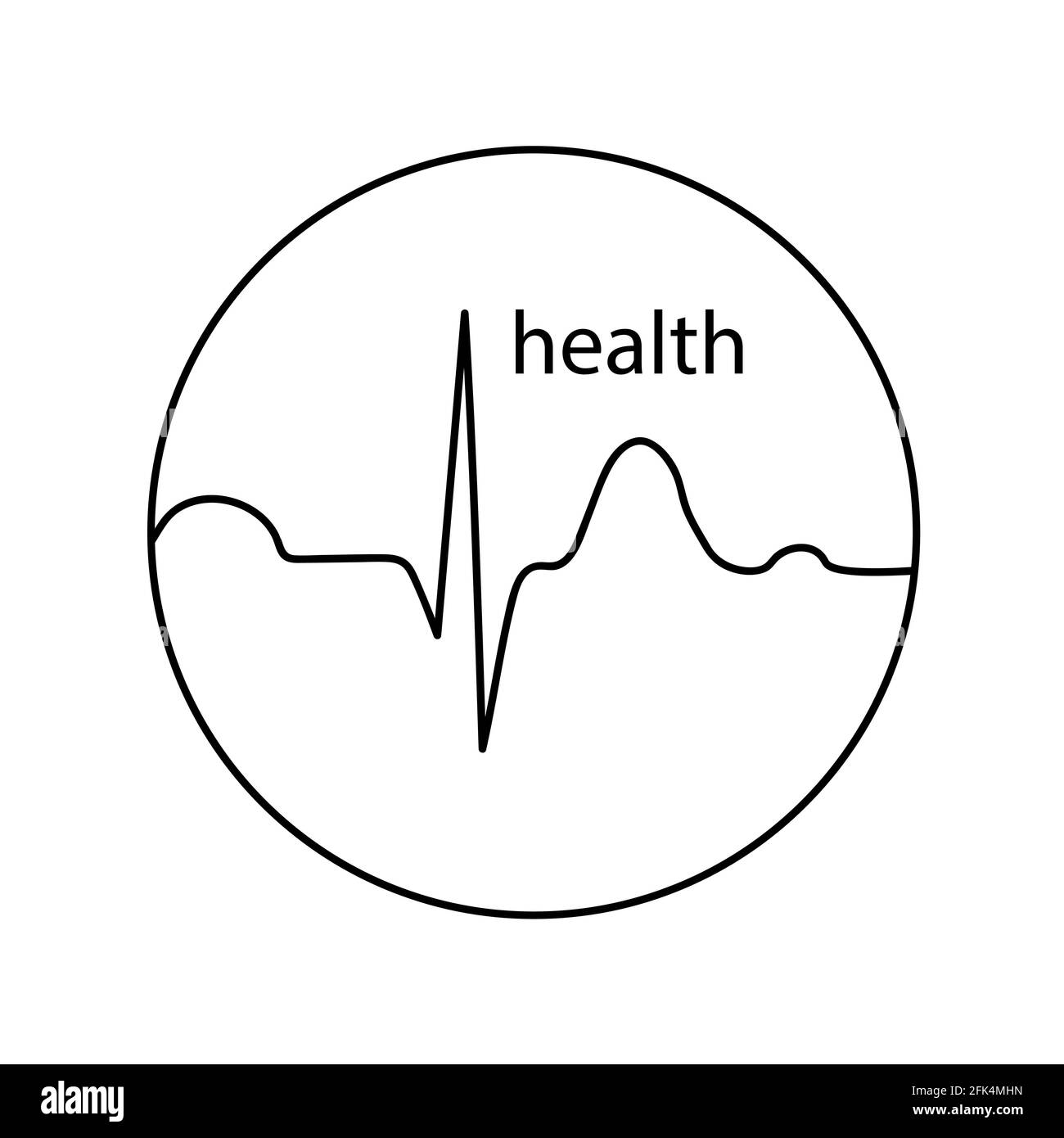 Health symbol with a cardiogram. Black and white logo. Vector isolated ...