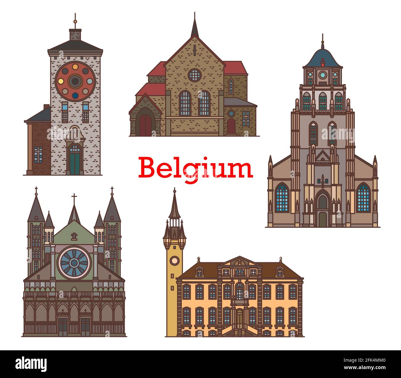 Belgium landmarks and travel architecture buildings, vector ancient ...
