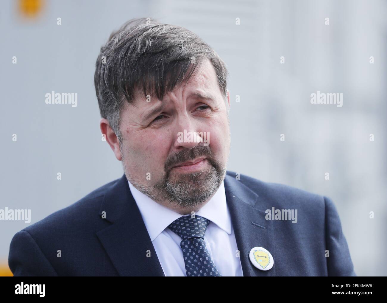 Northern Ireland Health Minister Robin Swann speaks to the media during ...