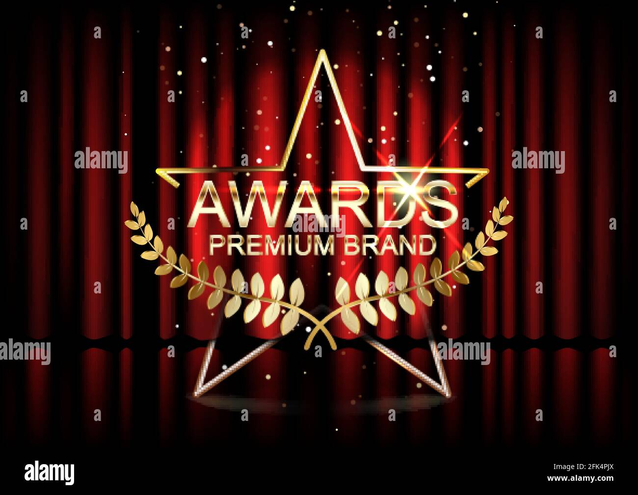 Gold award badge with star isolated on red curtain background Stock ...