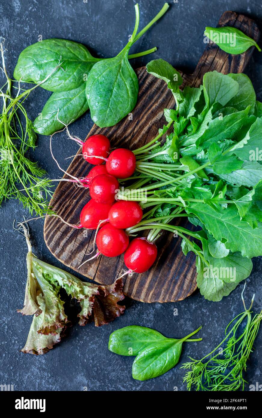 Health food from organic farm spring salat Stock Photo - Alamy