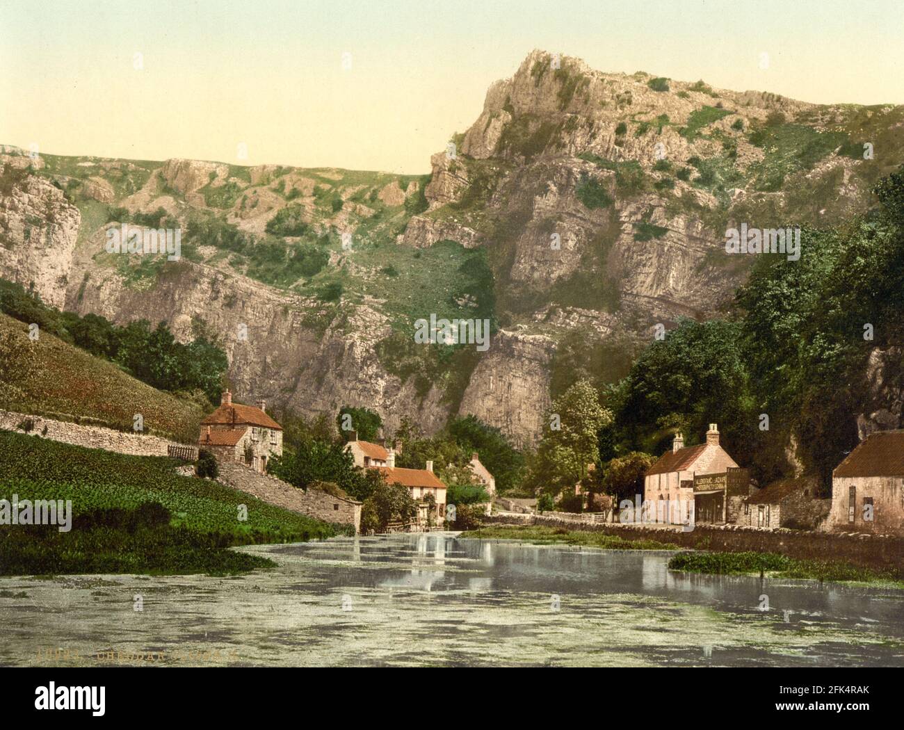 Cheddar Gorge with the river Cheddar Yeo in Somerset circa 1890-1900 ...