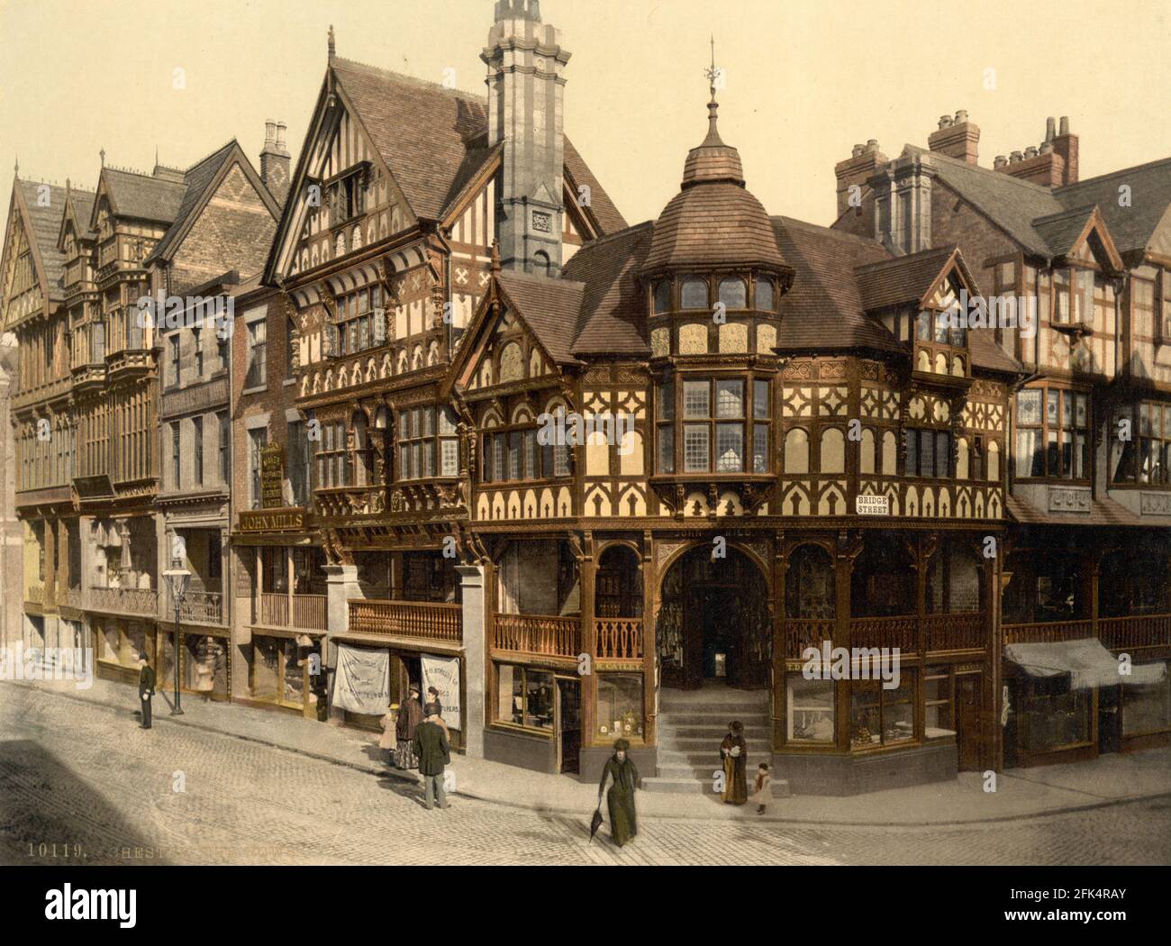 The Rows and Bridge Street in Chester, Cheshire circa 1890-1900 Stock ...