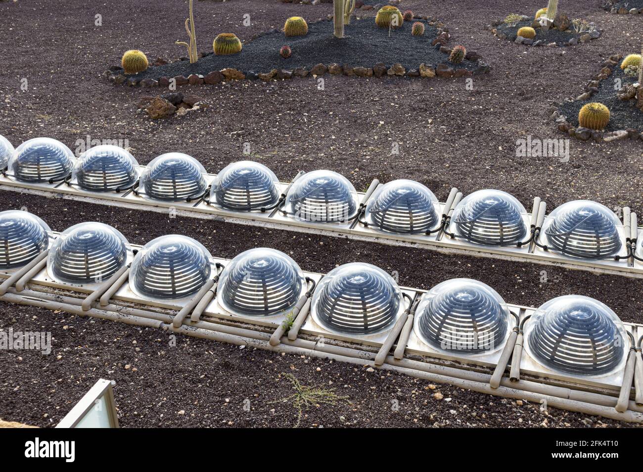 A hot water solar array system on a hotel in Fuerteventura Stock Photo ...