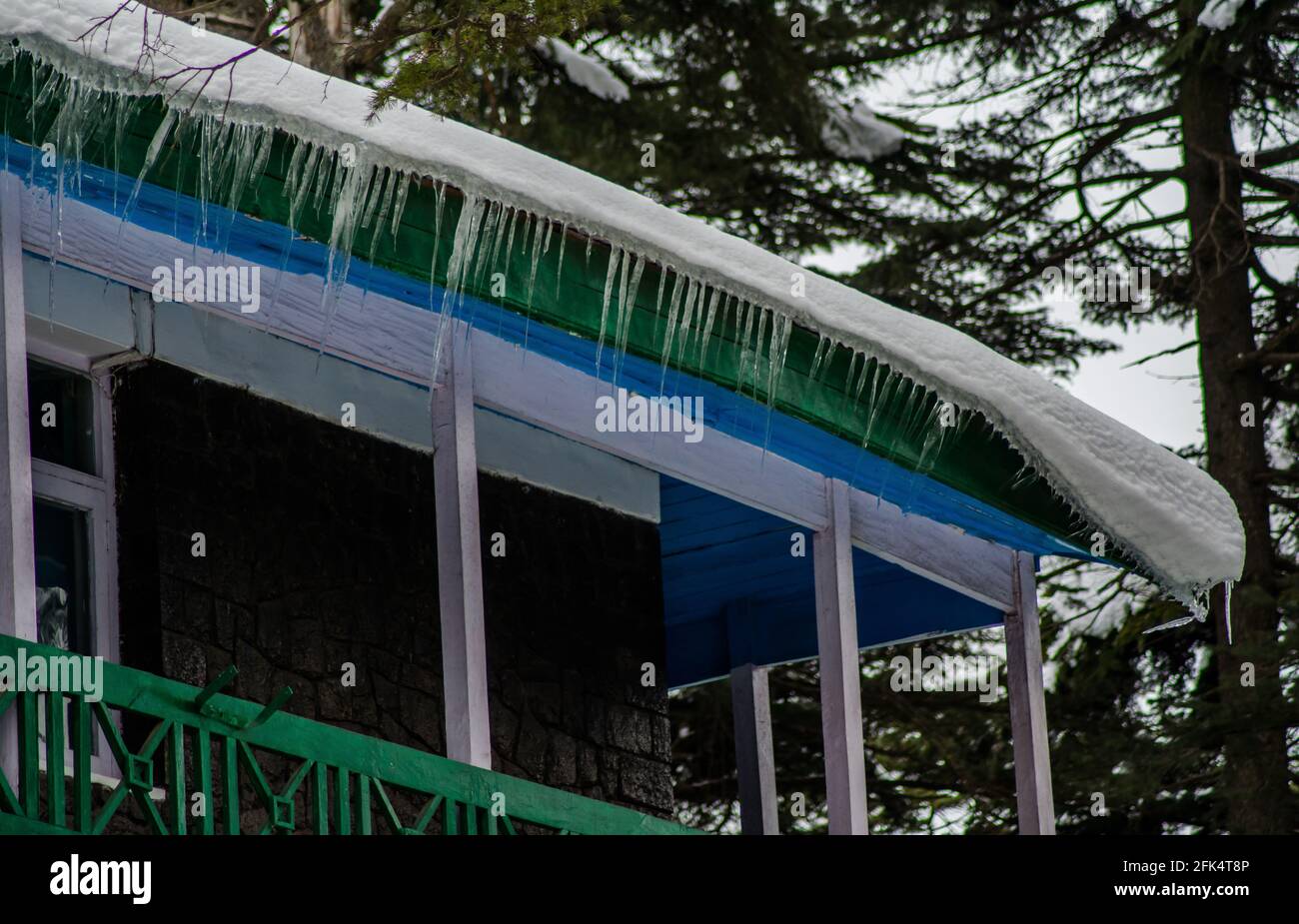 Ice dams with a cold roof at Patnitop Jammu India, Winter landscape ...