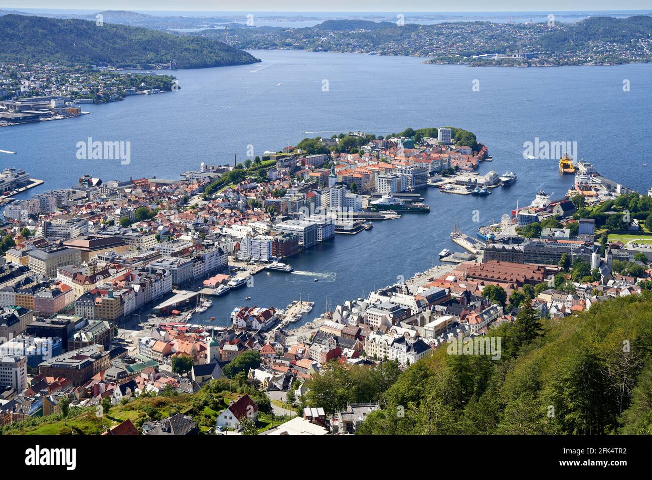 Natural view of Bergen city in Norway seen from a hill Stock Photo - Alamy