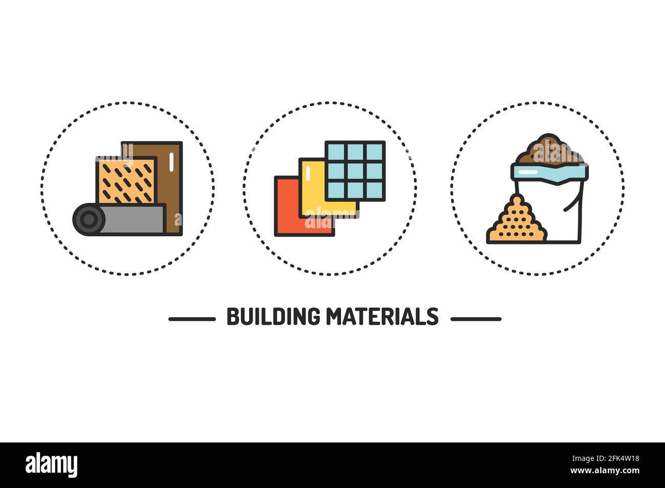 Construction materials color line icons set. Pictograms for web page ...