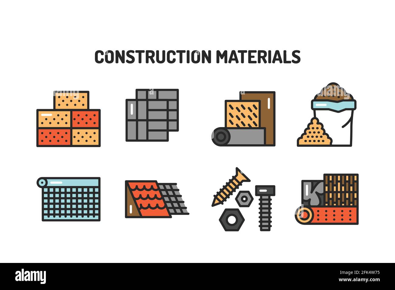 Construction materials color line icons set. Pictograms for web page ...