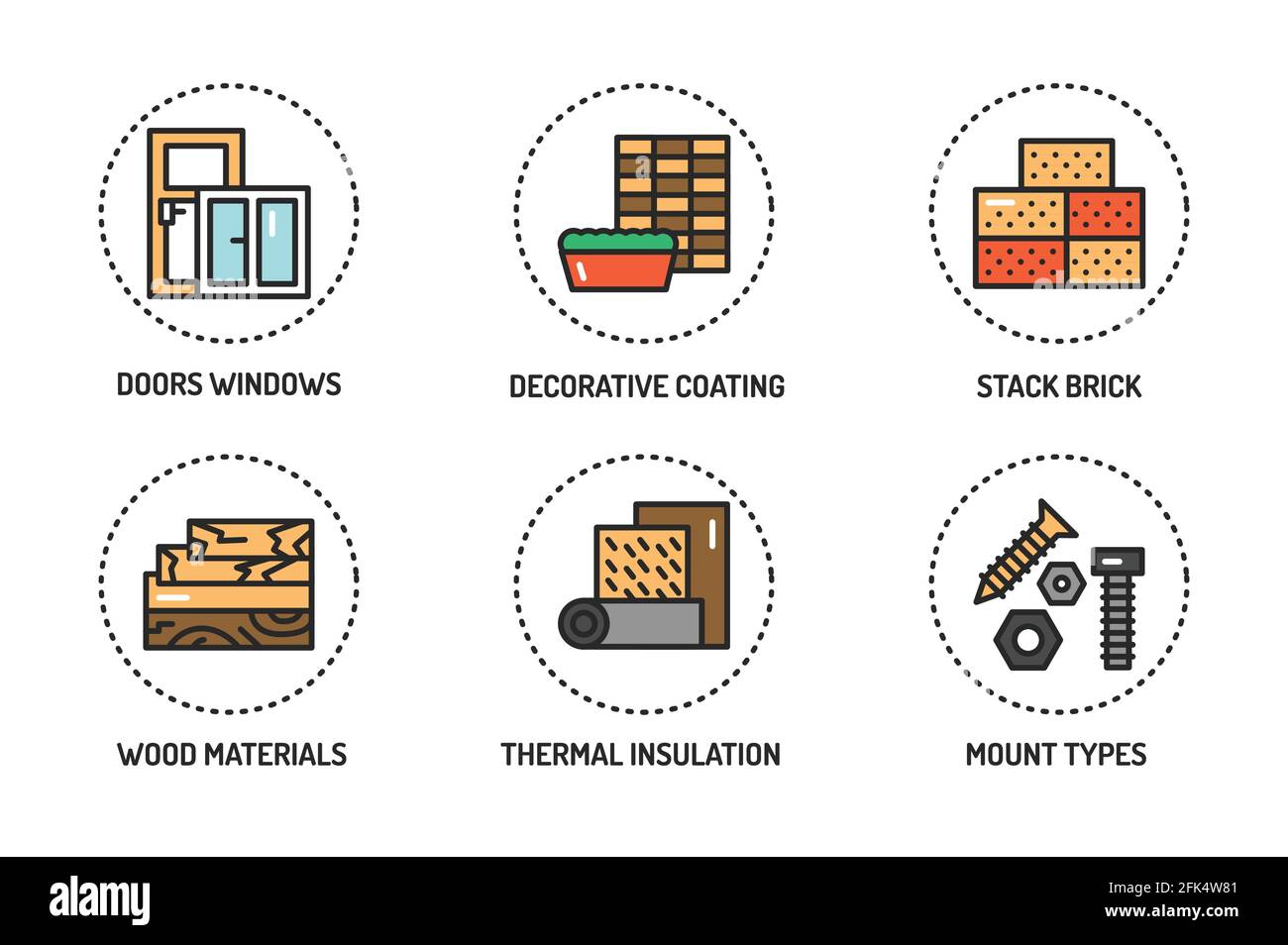 Construction materials color line icons set. Pictograms for web page ...