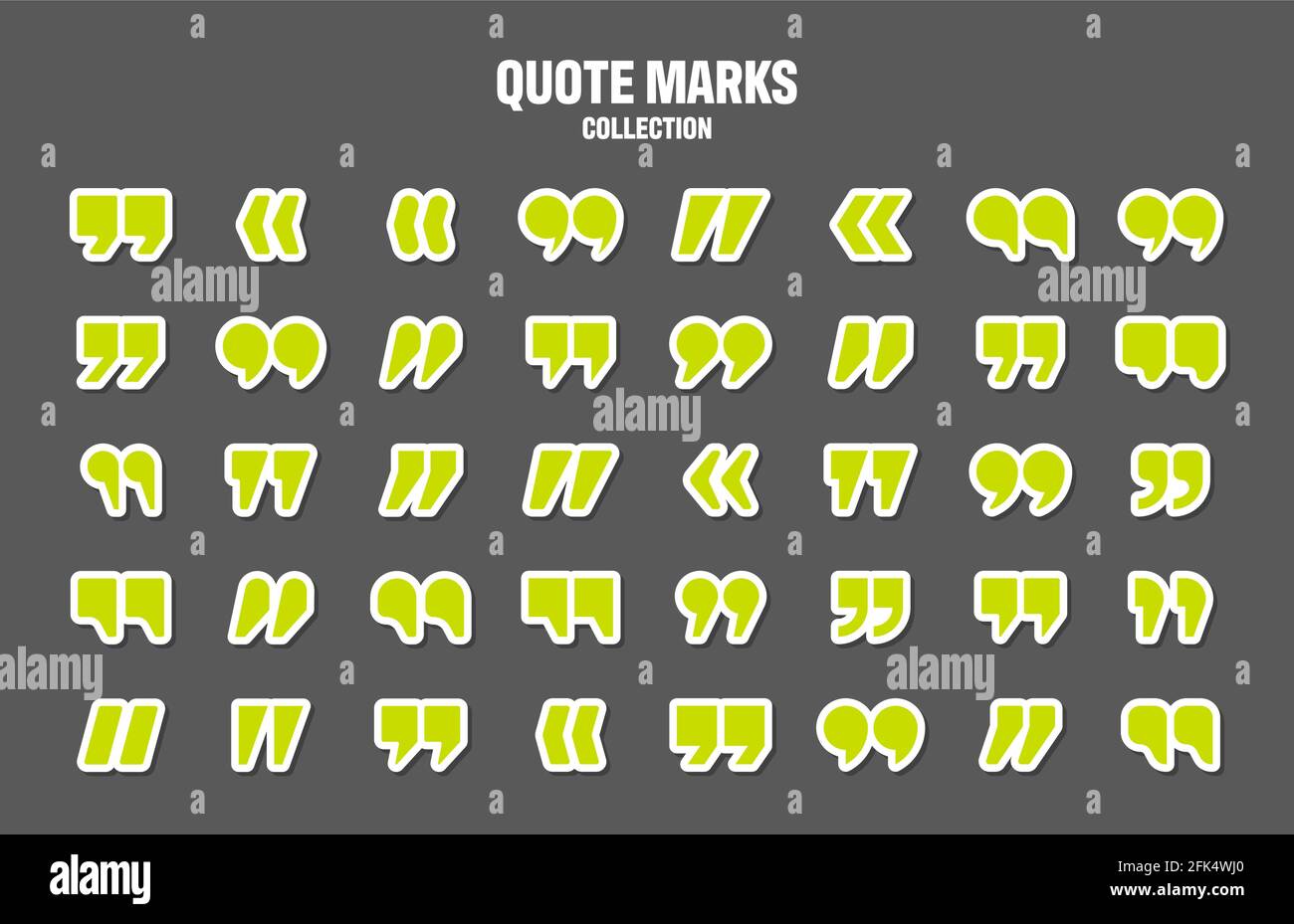Quotation marks vector collection. Green quotes icon. Colorful stickers ...
