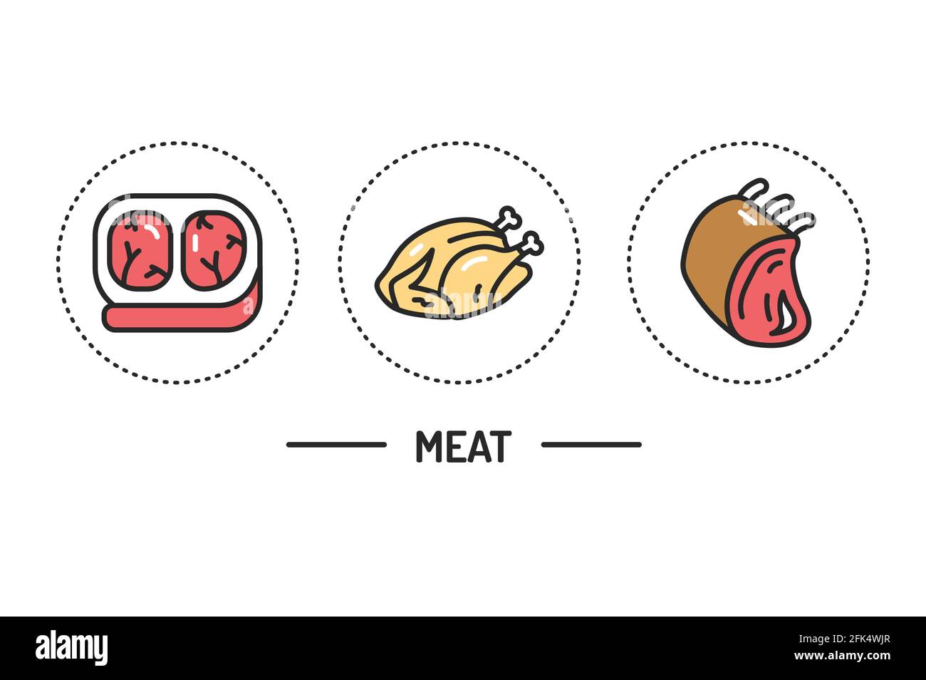 Meat color line icons concept. Isolated vector element. Outline ...