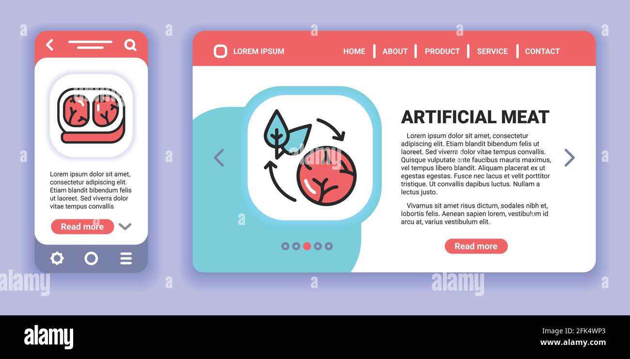 Artificial meat web banner and mobile app kit. Outline vector ...